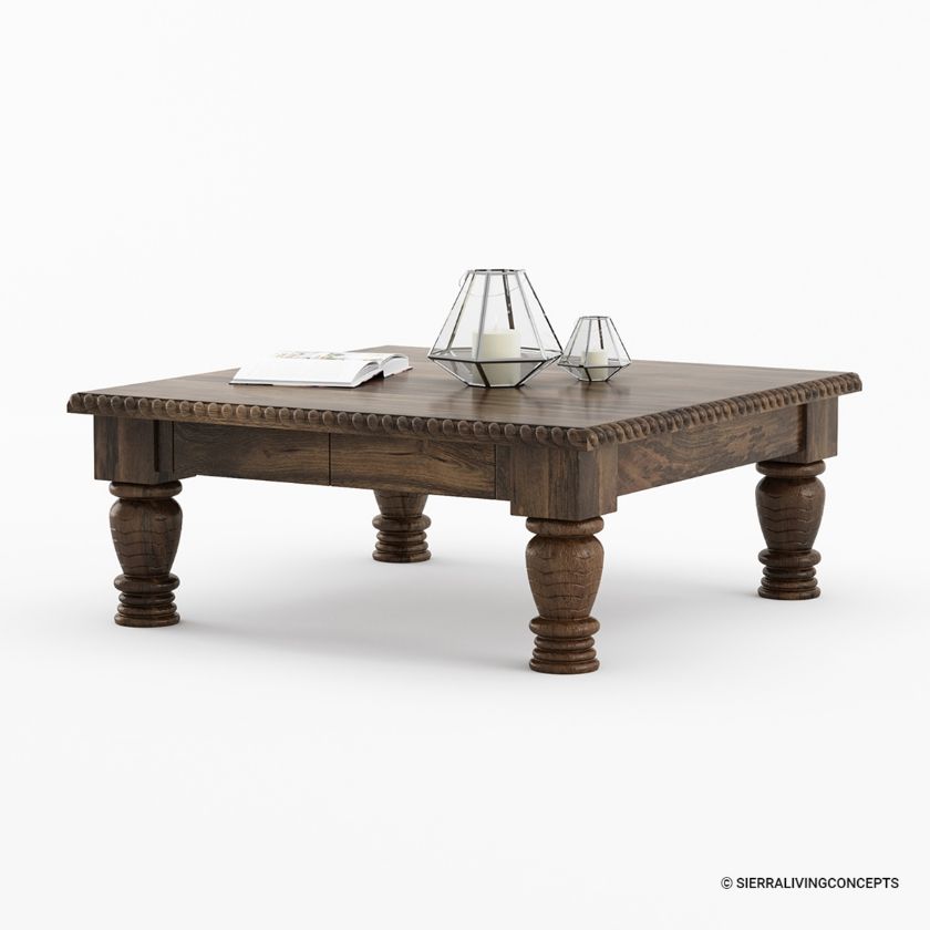 Renens Rustic Solid Wood Traditional Large Square Coffee Table