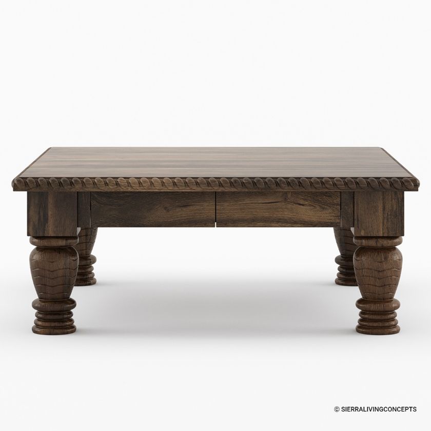 Renens Rustic Solid Wood Traditional Large Square Coffee Table