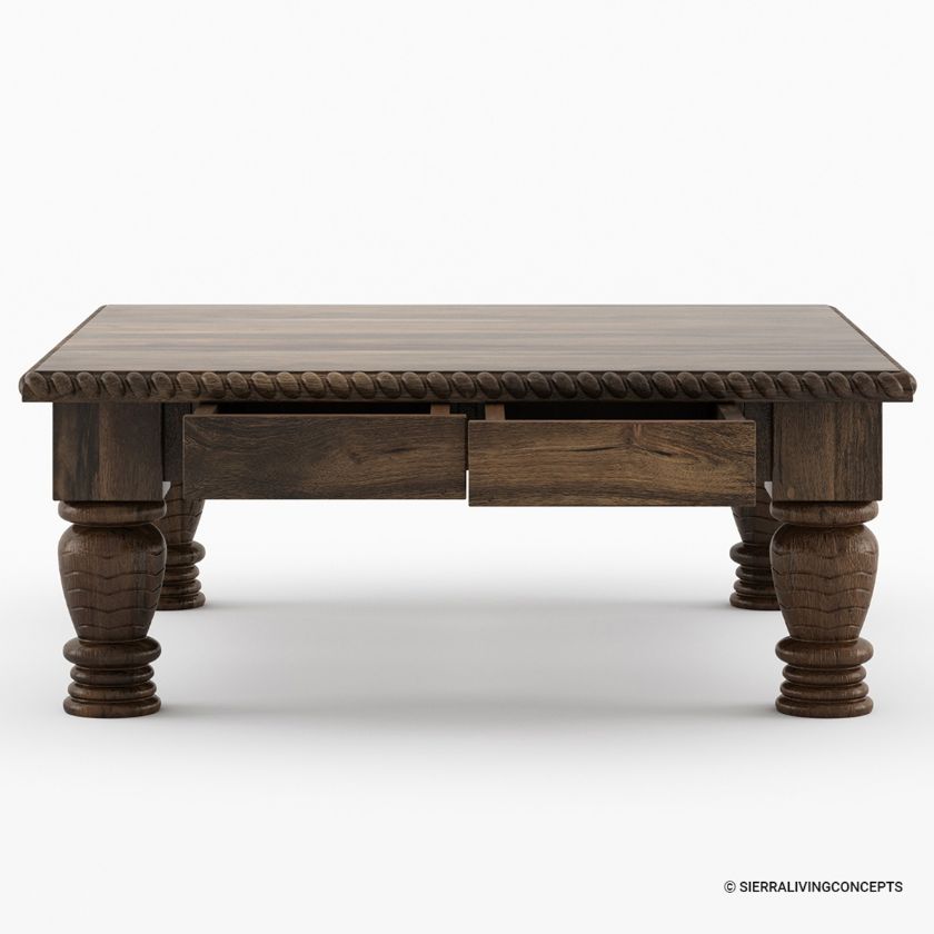 Renens Rustic Solid Wood Traditional Large Square Coffee Table