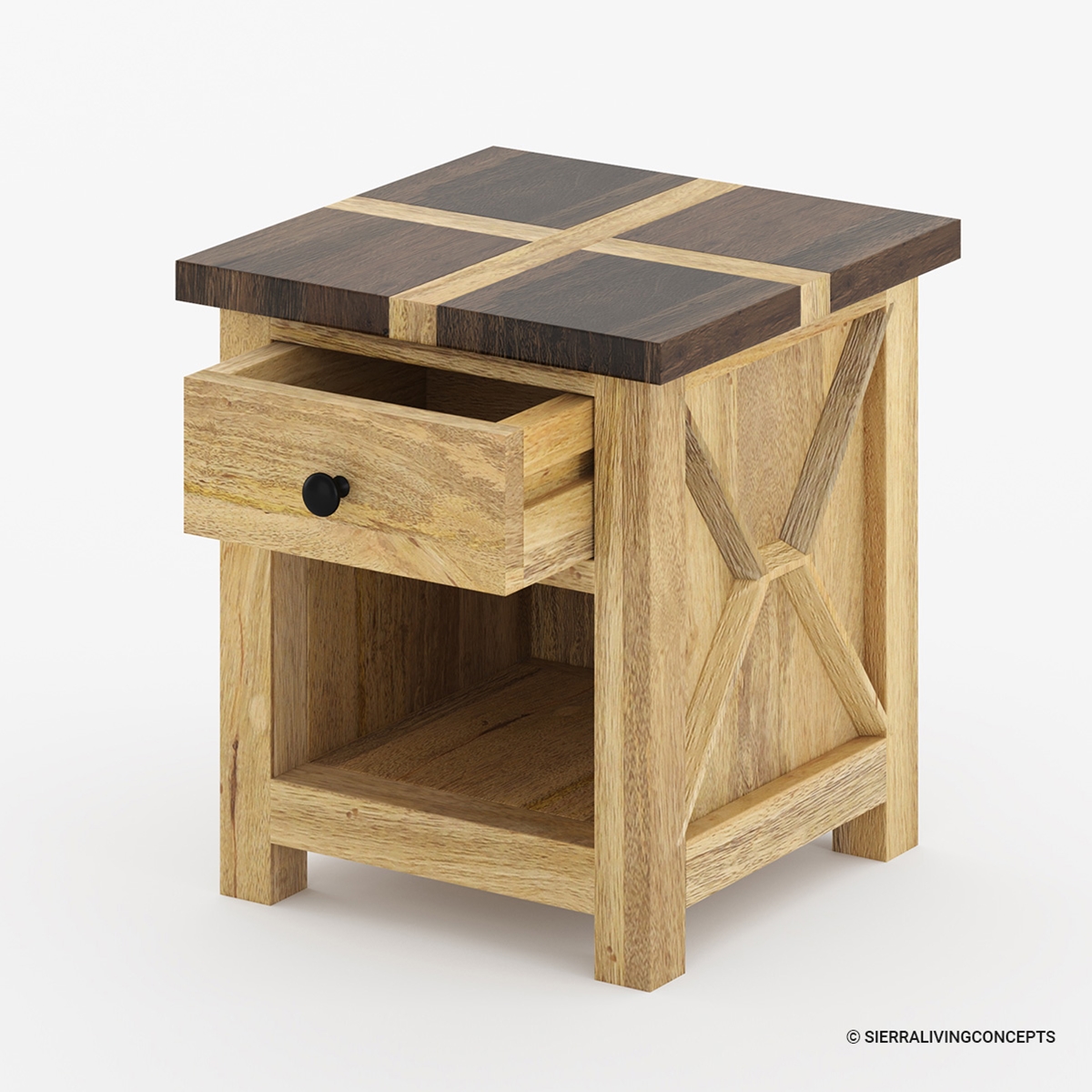 Acireale Rustic Solid Wood 1 Drawer End Table.
