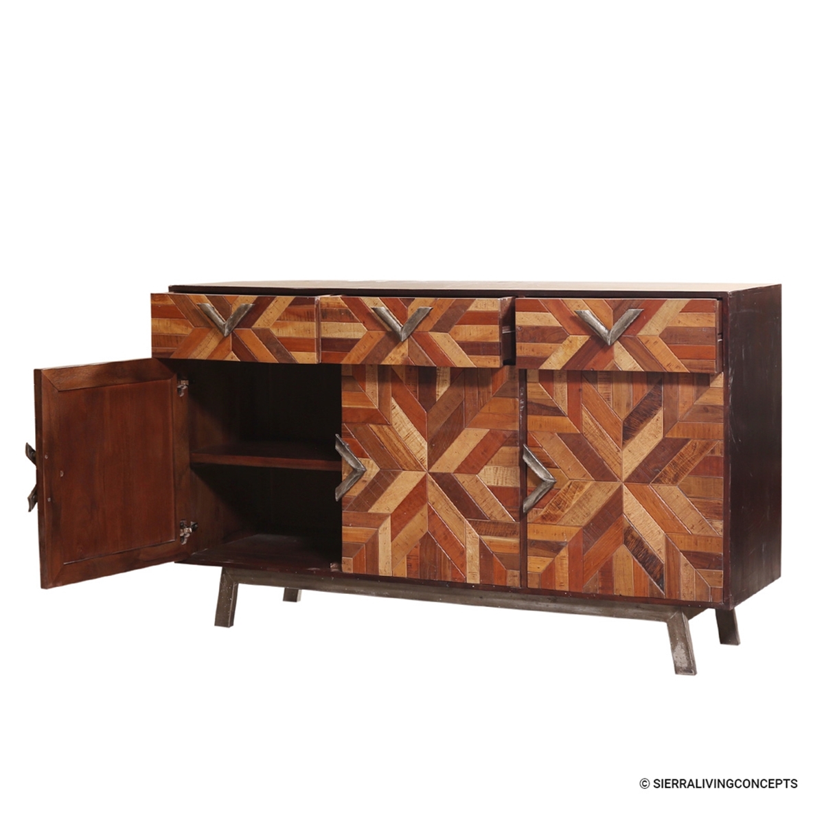 Rustic Contemporary Solid Wood 3 Drawer Large Sideboard