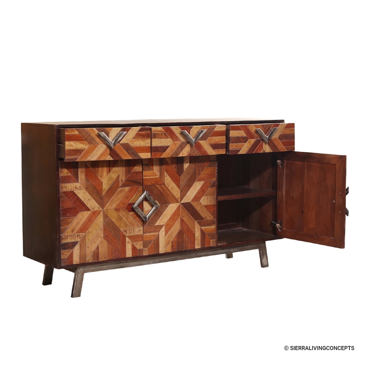 Rustic Contemporary Solid Wood 3 Drawer Large Sideboard