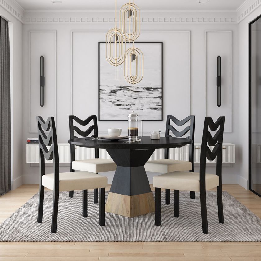 Middelburg Modern Solid Wood Round Top Kitchen Table For 4