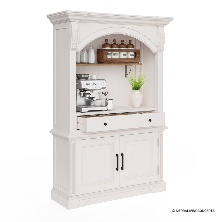 Oldenburg Mahogany Wood Farmhouse Style Coffee Hutch Cabinet
