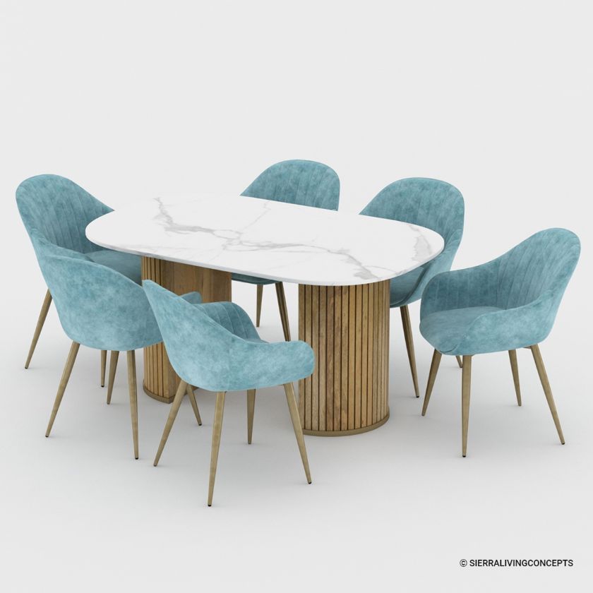 Darfield Solid Wood Marble Top Dining Table Set