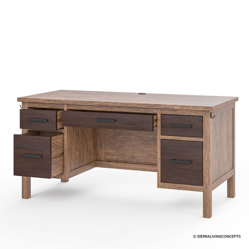 Borgloon Solid Wood Home Office Rustic Executive Desk with Drawers