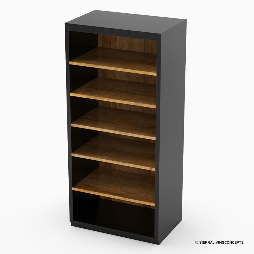Kristiansand Solid Wood Two-Tone Black Bookcase