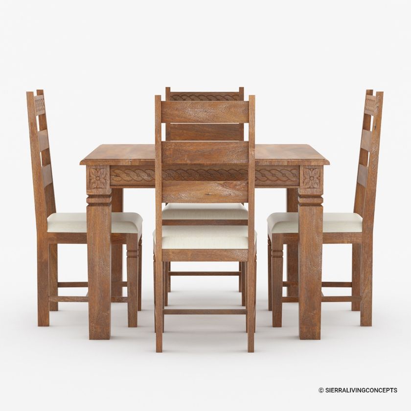 Salemo Natural Wood Square Kitchen Table and Chair Set of 4 | Sierra ...