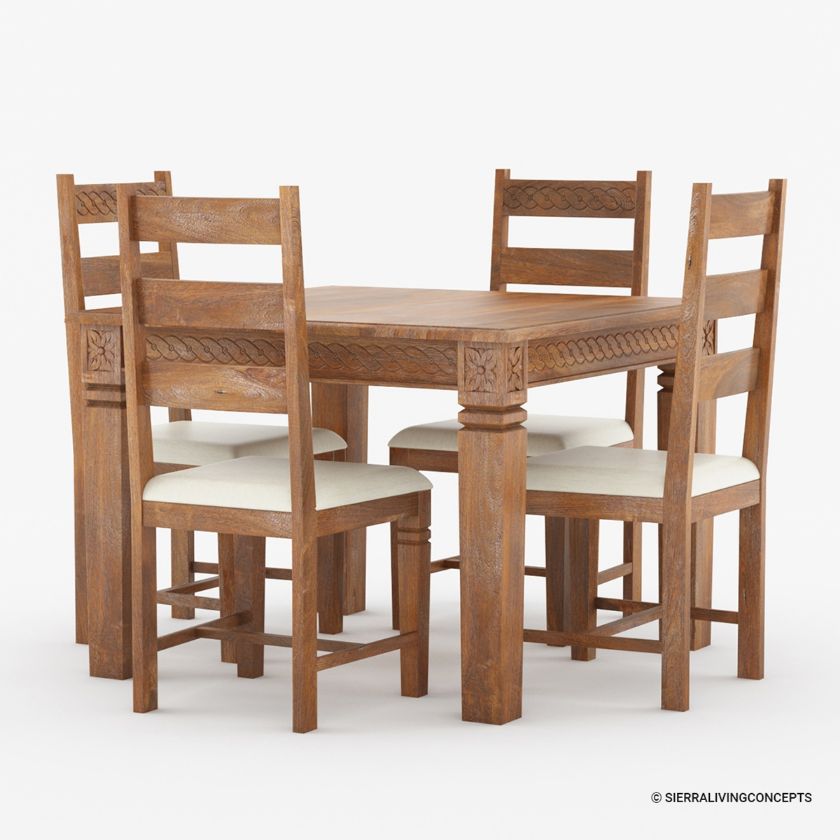 Salemo Natural Wood Square Kitchen Table and Chair Set of 4 | Sierra ...