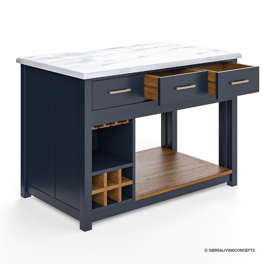Seldovia Solid Wood Extendable Modern Kitchen Island with Marble Top