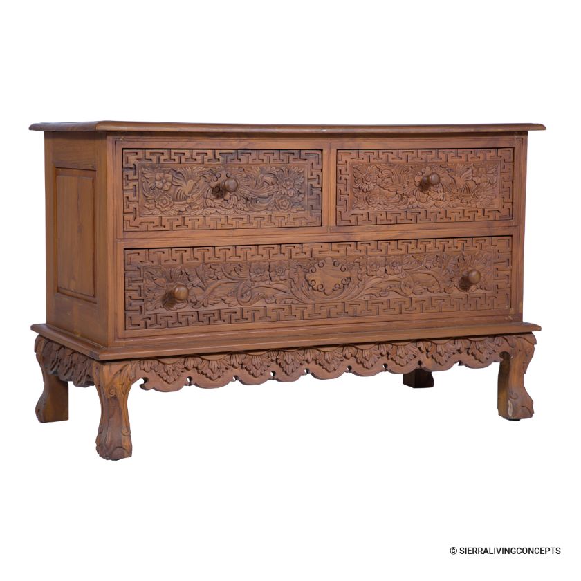 Ducor Antique Chippendale Style Rustic Hand Carved 3 Drawer Dresser