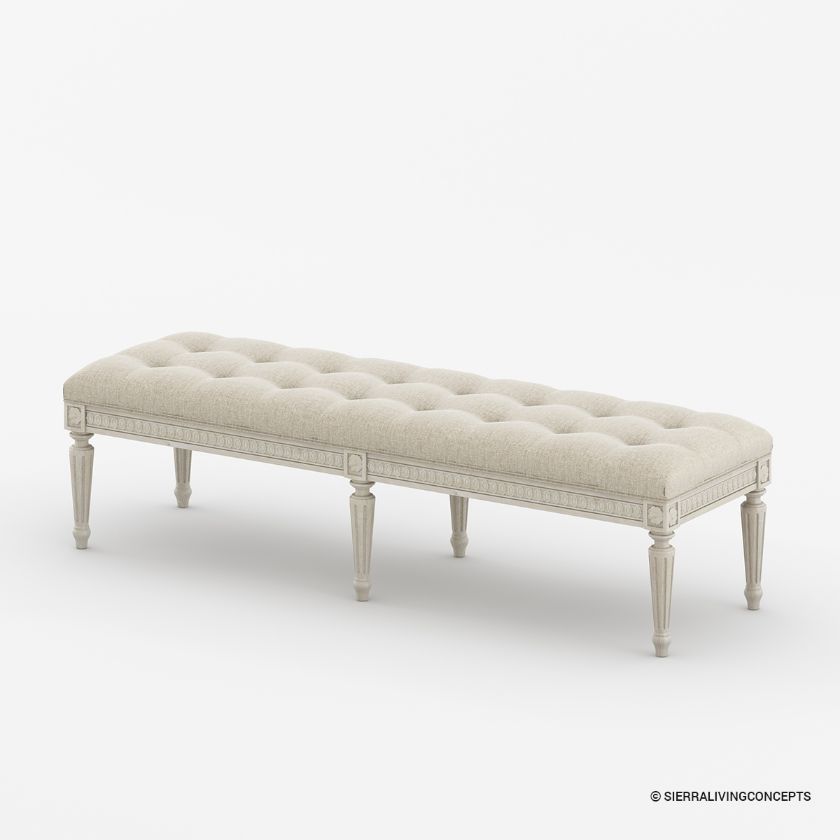 Pittsburg Solid Wood White Tufted Upholstered Bedroom Bench