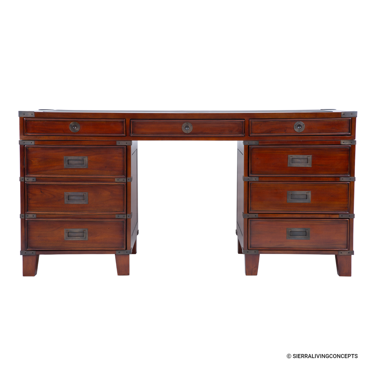Hercules Neoclassical Rustic Solid Wood Double Pedestal Tanker Desk