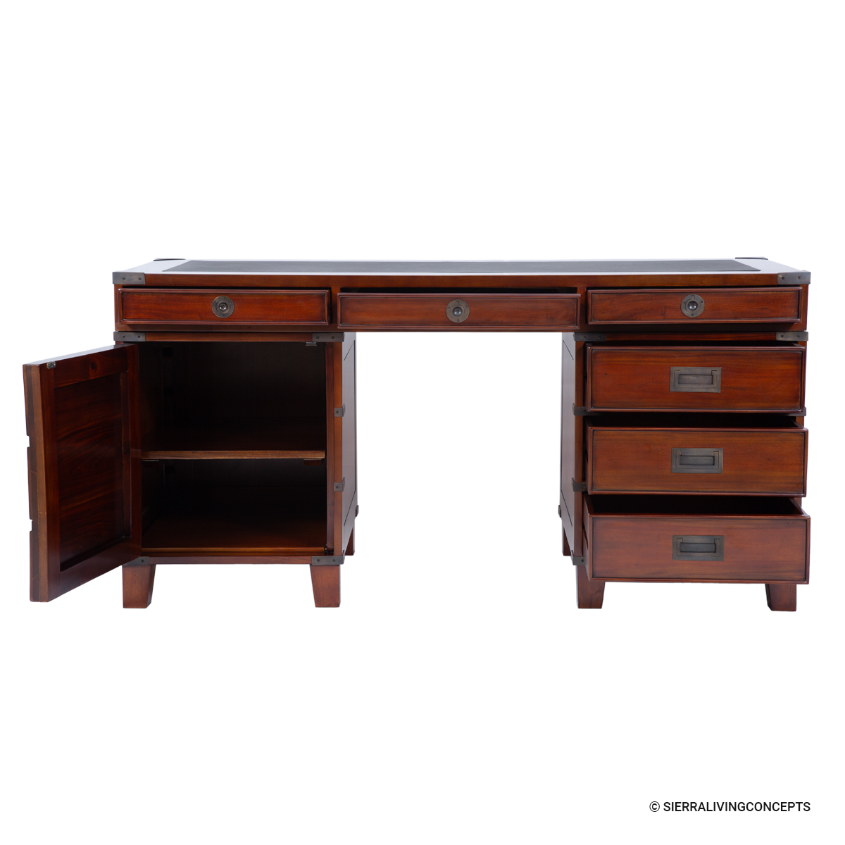 Hercules Neoclassical Rustic Solid Wood Double Pedestal Tanker Desk