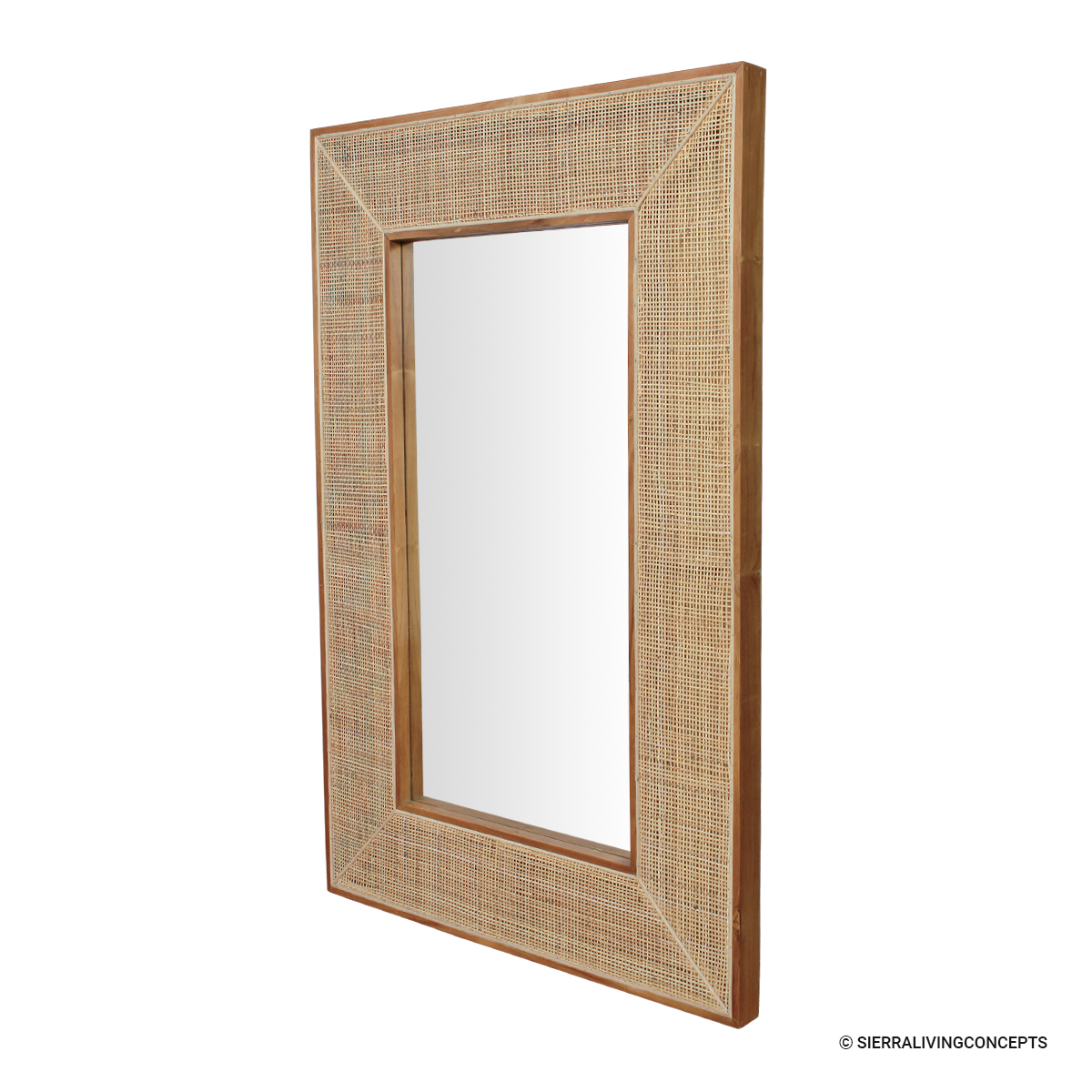 Morelia Solid Mindi Wood Rattan Rectangular Mirror Frame