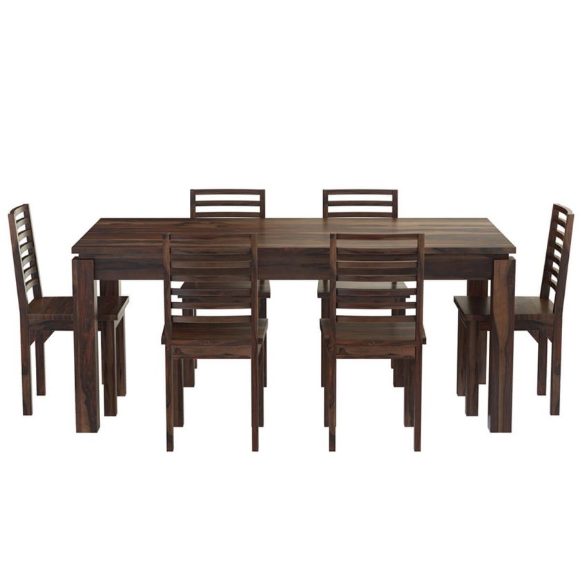 Sela Classic Rustic Solid Wood 8 Piece Dining Room Set