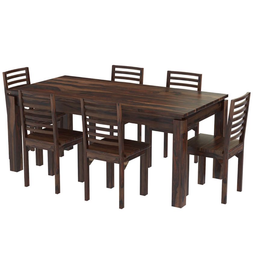 Sela Classic Rustic Solid Wood 8 Piece Dining Room Set