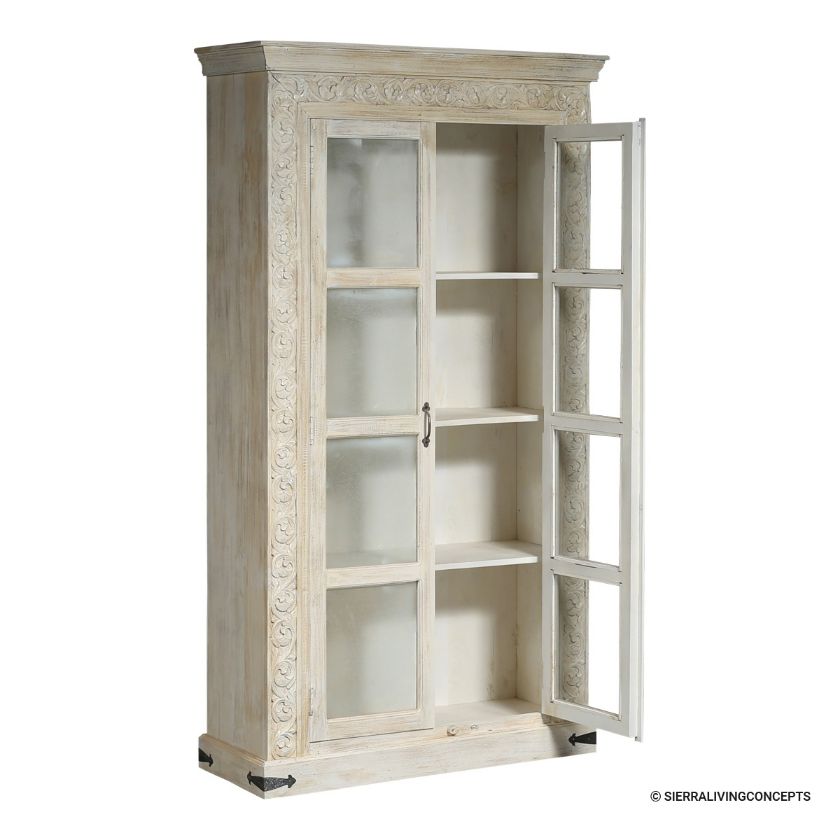 Kernville Vintage Distressed White Rustic 2 Display Door Bookcase