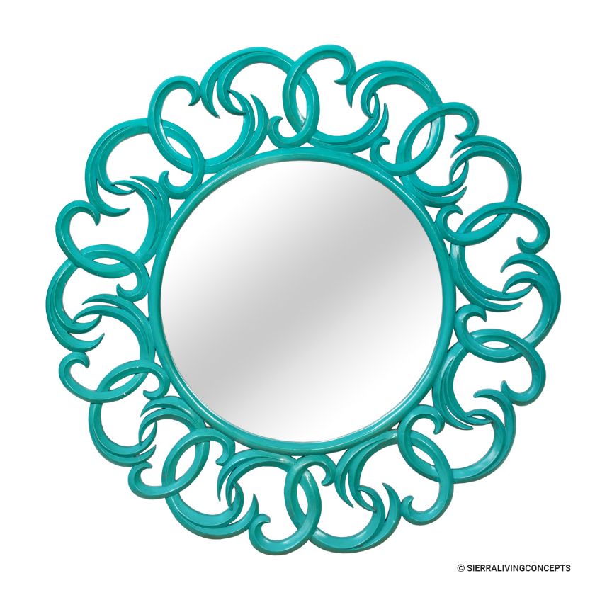 Cortez Turquoise Swirl Pattern Round Wall Mirror