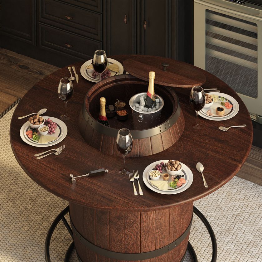Pueblo Rustic Solid Wood Vintage Barrel Table and Chairs