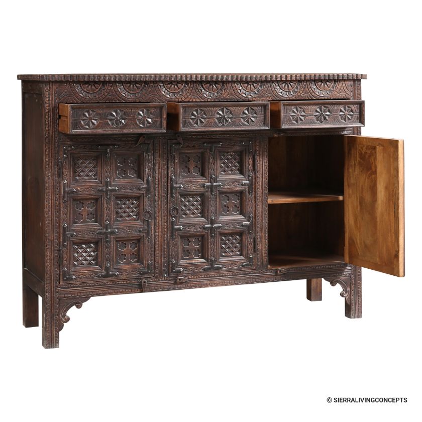 Humboldt Hand Carved Rustic Brown 3 Door Traditional Sideboard