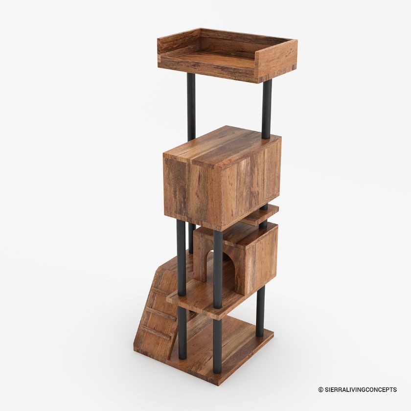 Clio Industrial Modern Tall 5 Level Solid Wood Cat Tree
