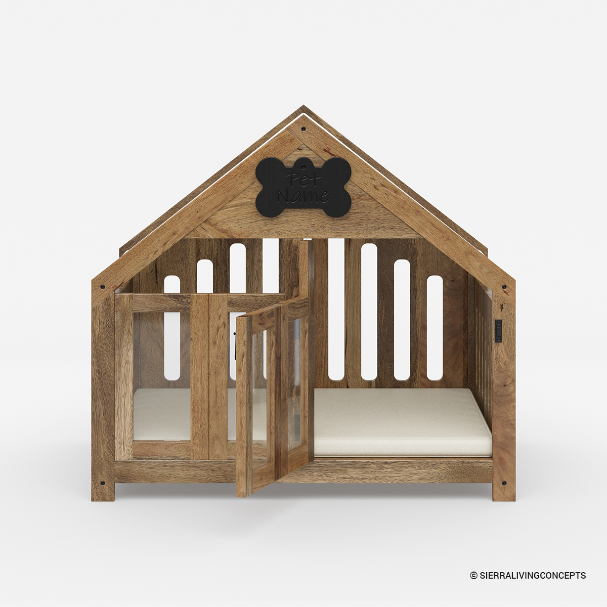 Tennant Farmhouse Rustic Wooden Dog House with Glass Doors
