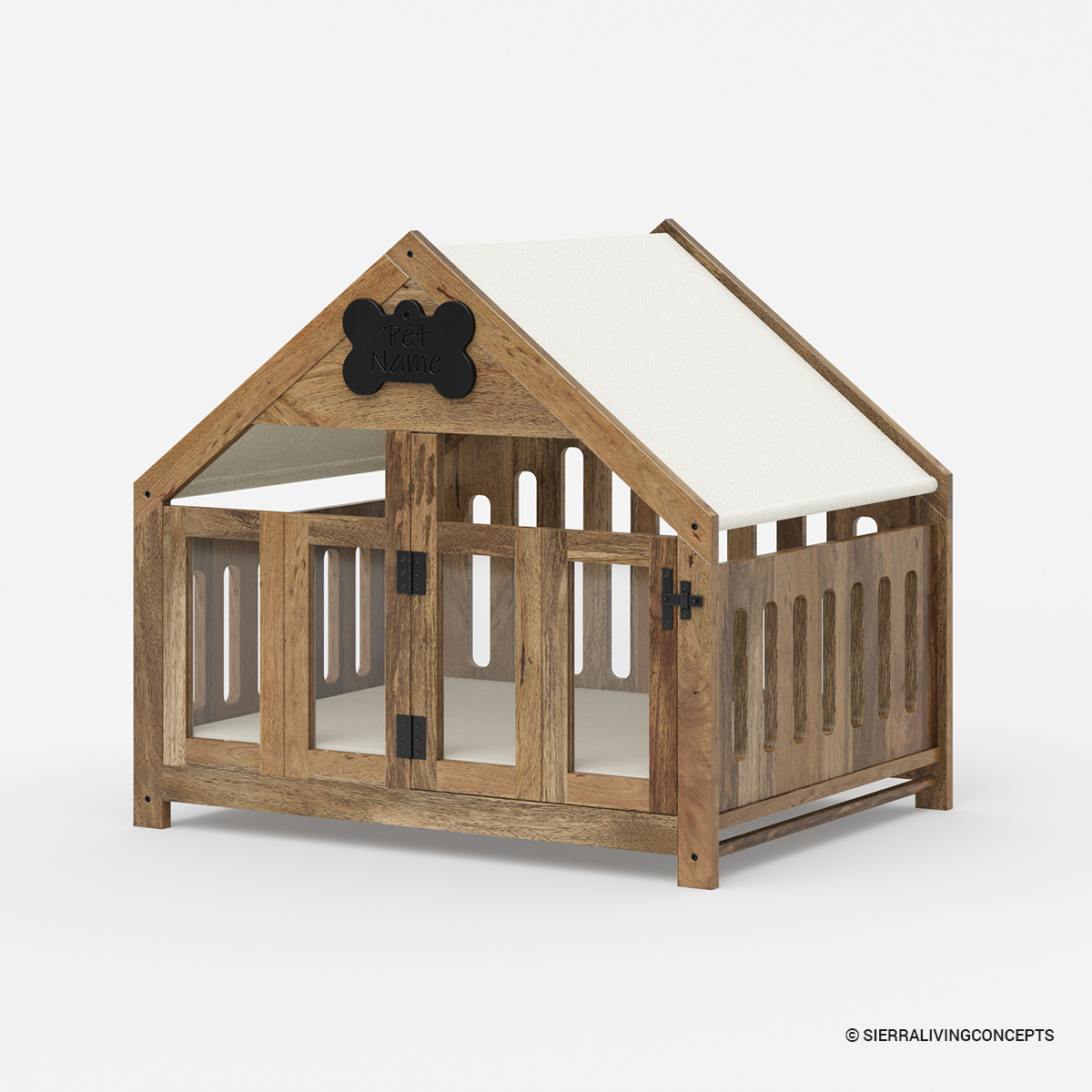 Tennant Farmhouse Rustic Wooden Dog House with Glass Doors