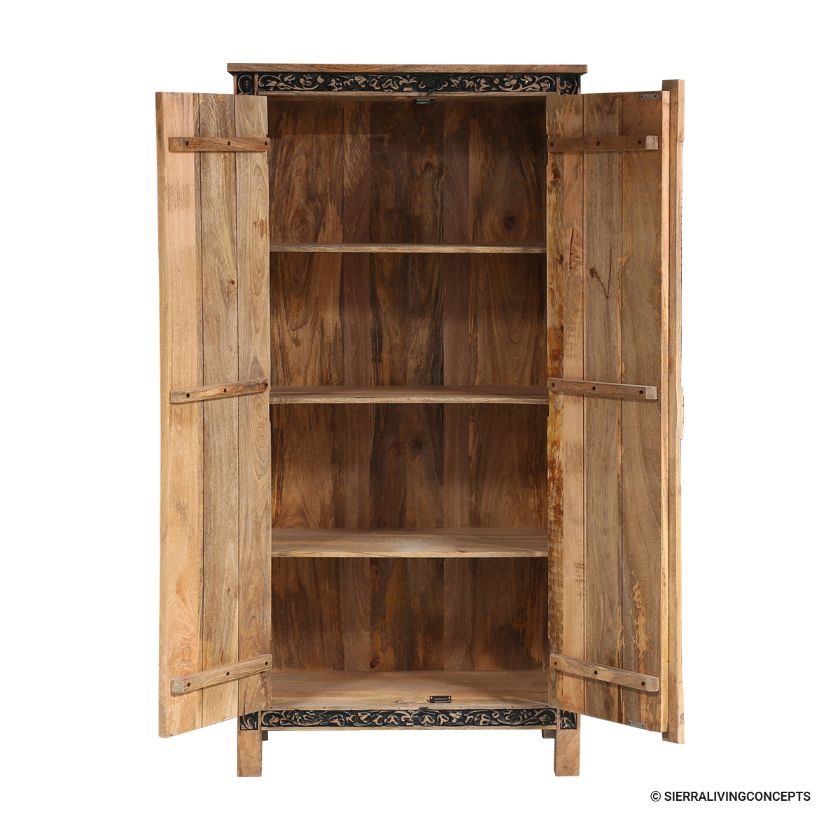Siskiyou Traditional Style Rustic Black Ornate Carving Antique Armoire