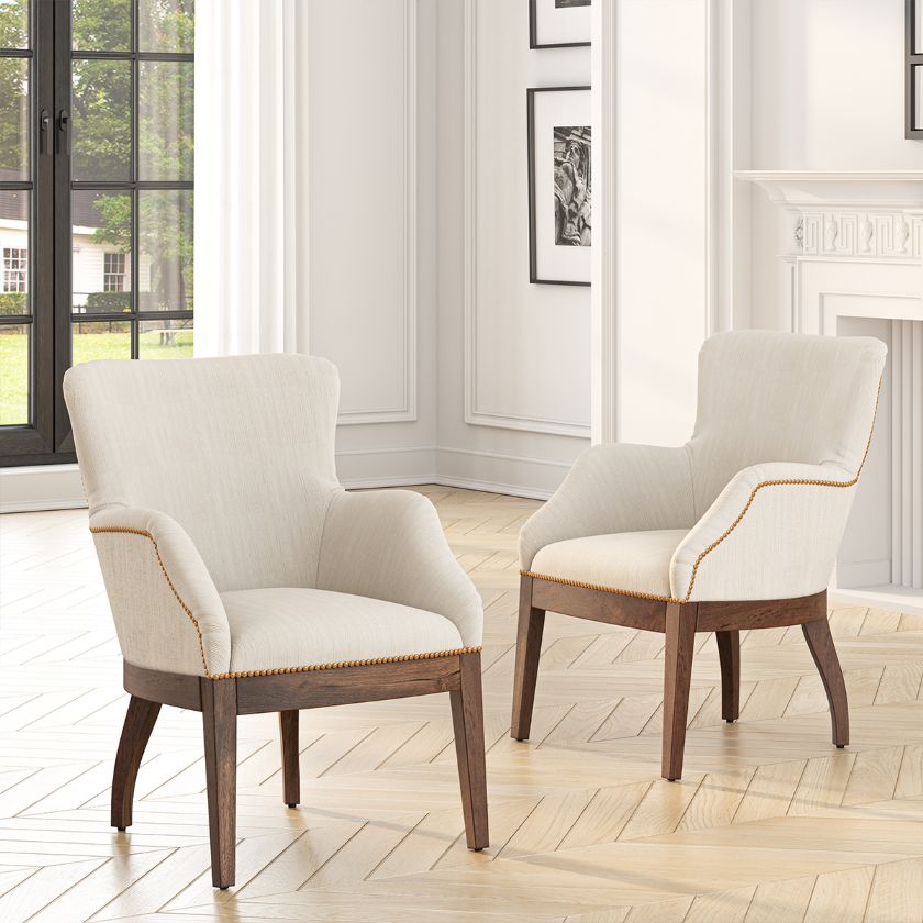 Lockeford Contemporary Solid Wood White Upholstered Dining Armchair ...
