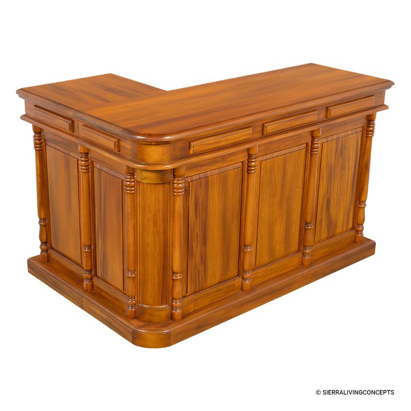 Pretoria Rustic Solid Mahogany Wood L Shaped Home Bar