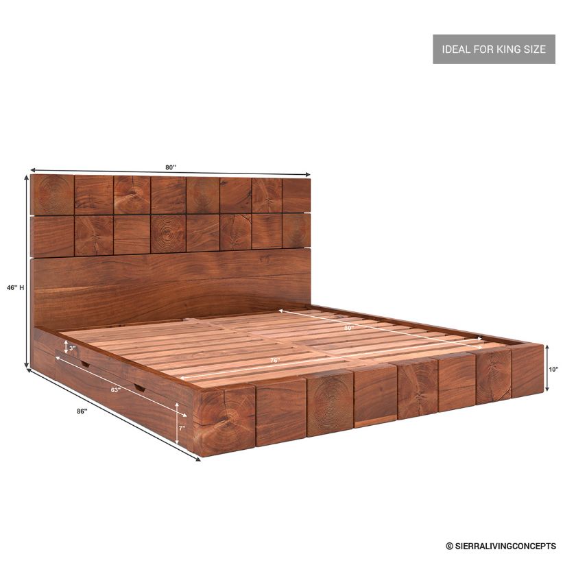 Ripon Modern Acacia Low Profile Platform Bed with Storage