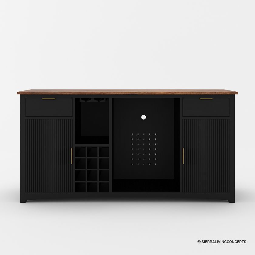 Gary Modern Black Bar Cabinet with Wine Fridge Space