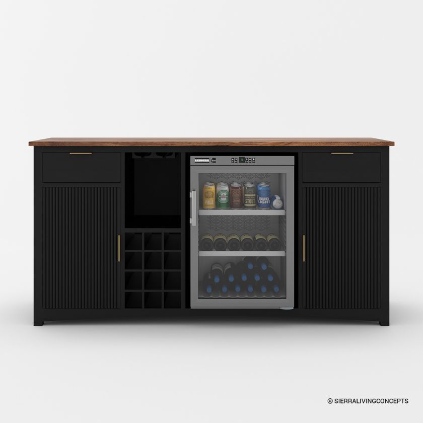 Gary Modern Black Bar Cabinet with Wine Fridge Space