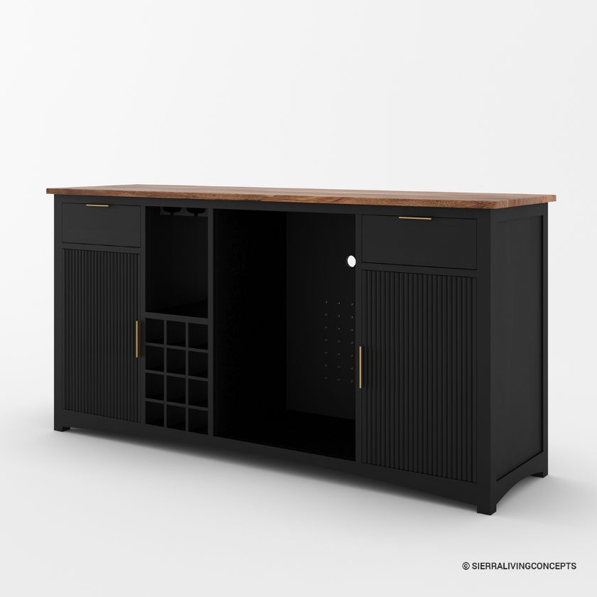 Gary Modern Black Bar Cabinet with Wine Fridge Space