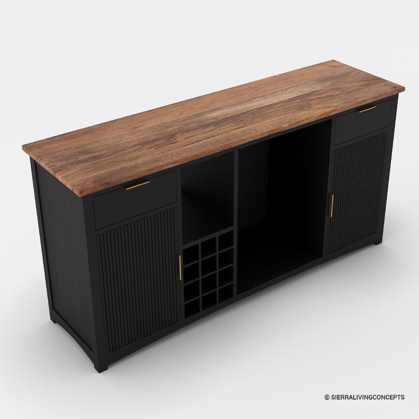 Gary Modern Black Bar Cabinet with Wine Fridge Space