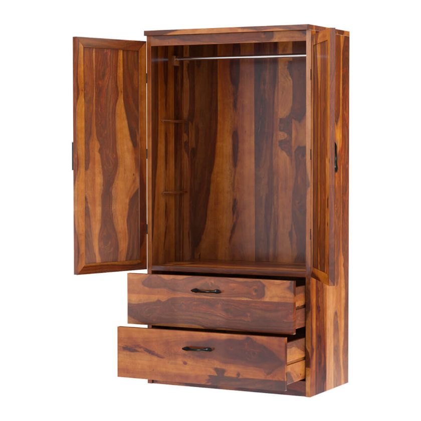 Rebecca Rustic Solid Wood Wardrobe Armoire With Shelves And Drawers
