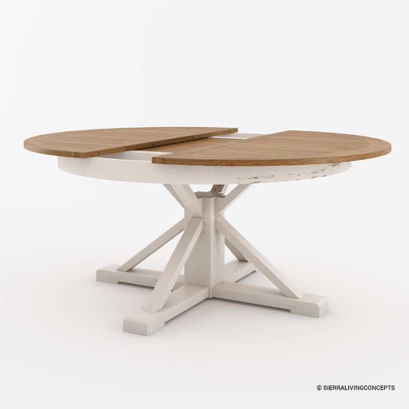 Raleigh Solid Wood Farmhouse Extendable Round Dining Table Chair Set ...