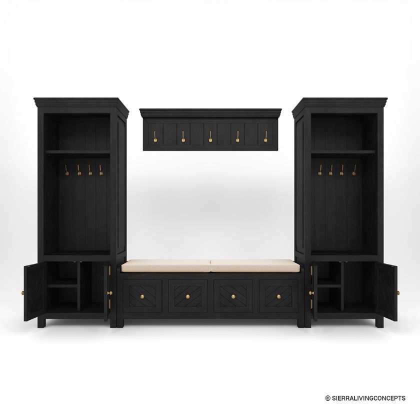 Lantana Modern Black Entryway 4 Piece Large Solid wood Hall Tree with ...