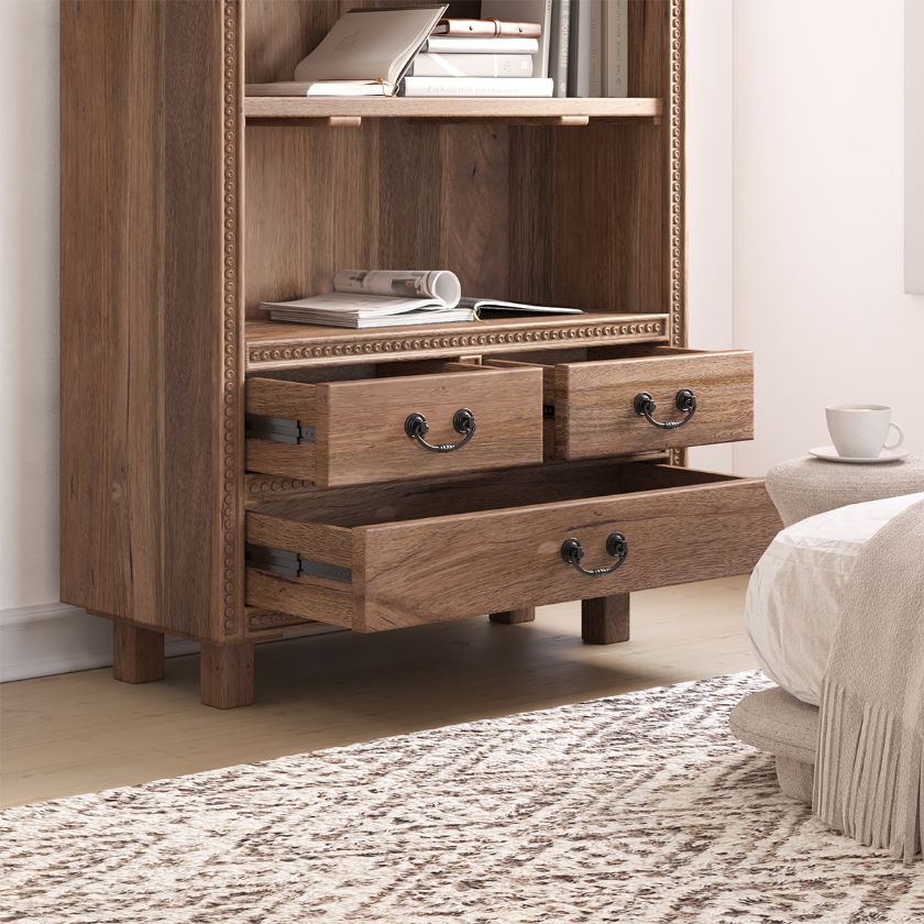 Sarasota Solid Wood Arched Bookcase with Drawers