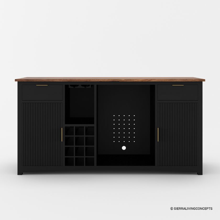 Gary Modern Black Bar Cabinet with Wine Fridge Space