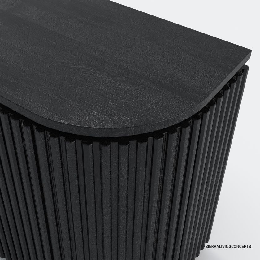 Perris Solid Wood Modern Black Fluted Sideboard with Drawers
