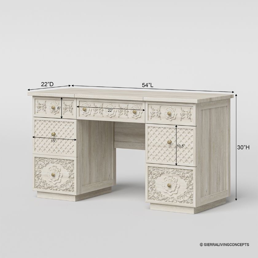 Nuala Hand Carved Solid Wood Makeup Vanity with Mirror