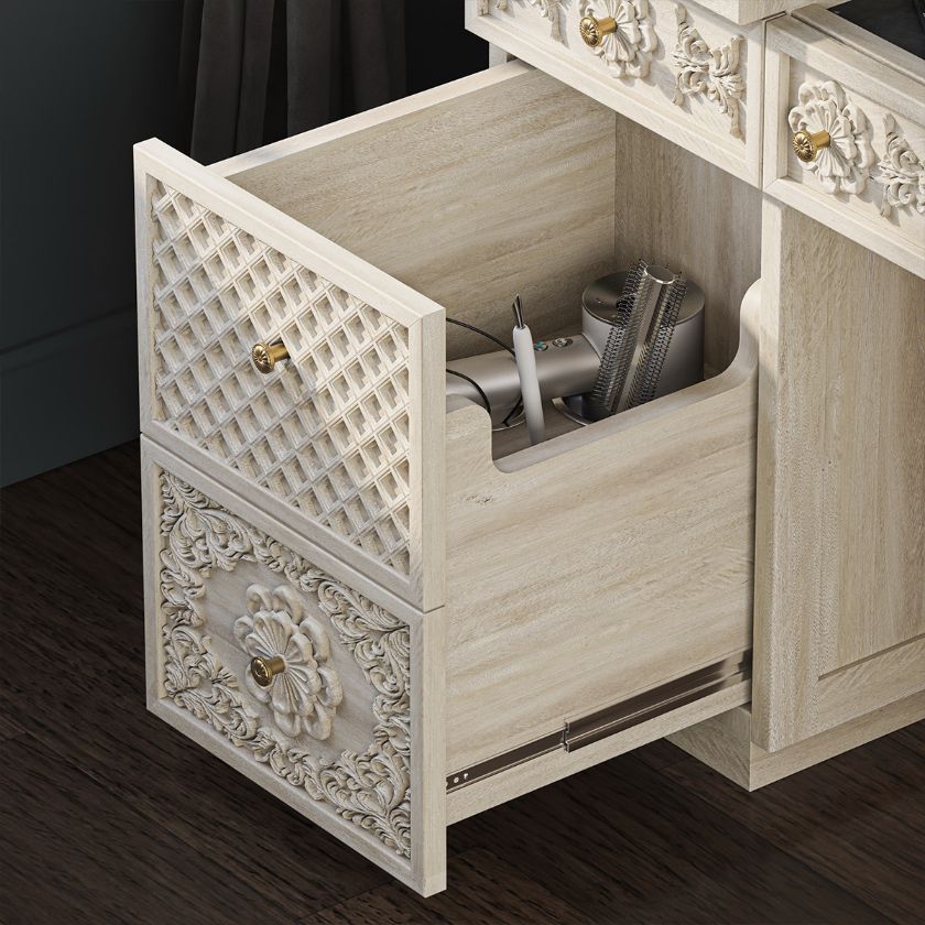 Nuala Hand Carved Solid Wood Makeup Vanity with Mirror