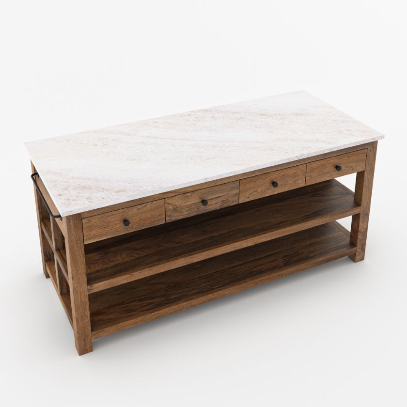 Visalia Modern Rustic Marble Top Kitchen Island with seating and Storage