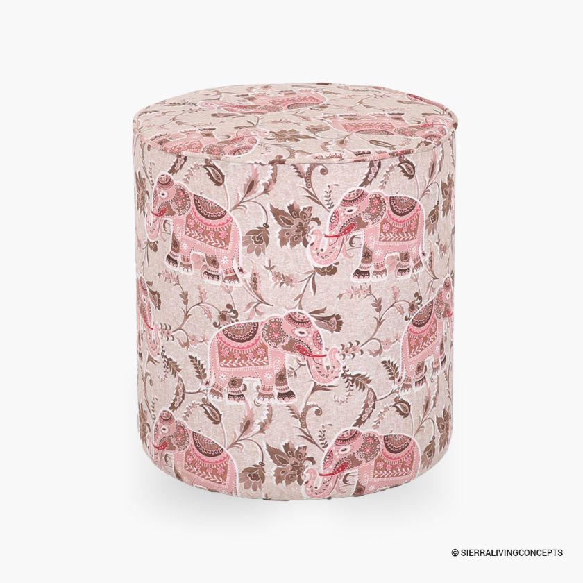 Forestville Elephant Print Traditional Small Footstool Pouf