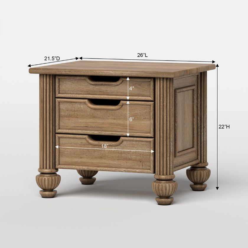 Morrisville Traditional Natural Solid Wood 3 Drawer Nightstand | Sierra ...