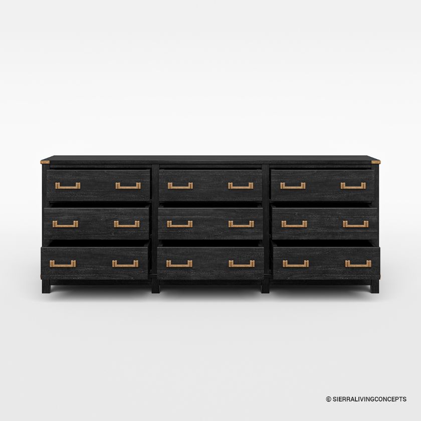 Lebec Rustic Extra Large Black 9 Drawer Dresser | Sierra Living Concepts
