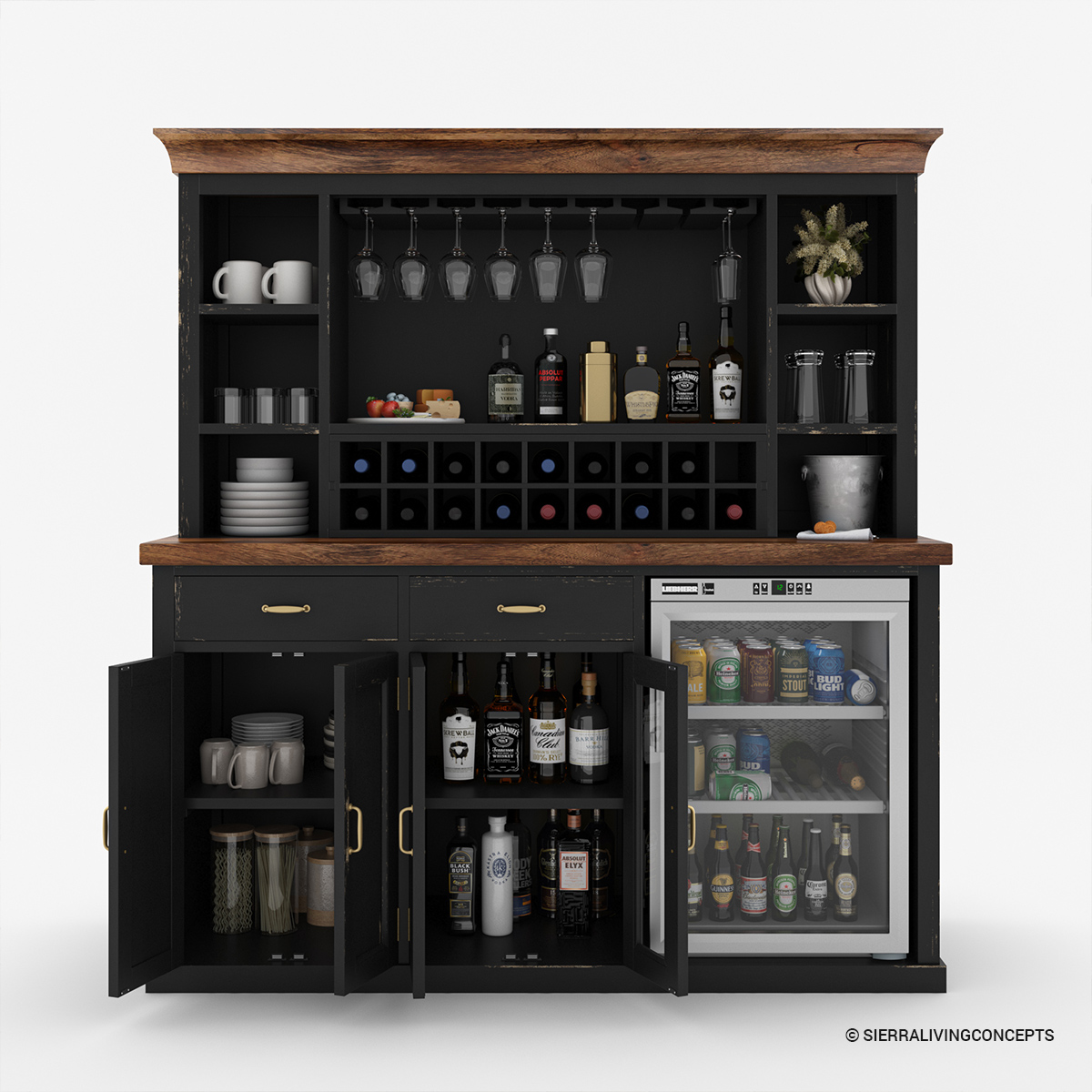 Hamilton Two Tone Back Bar Hutch with Fridge Space