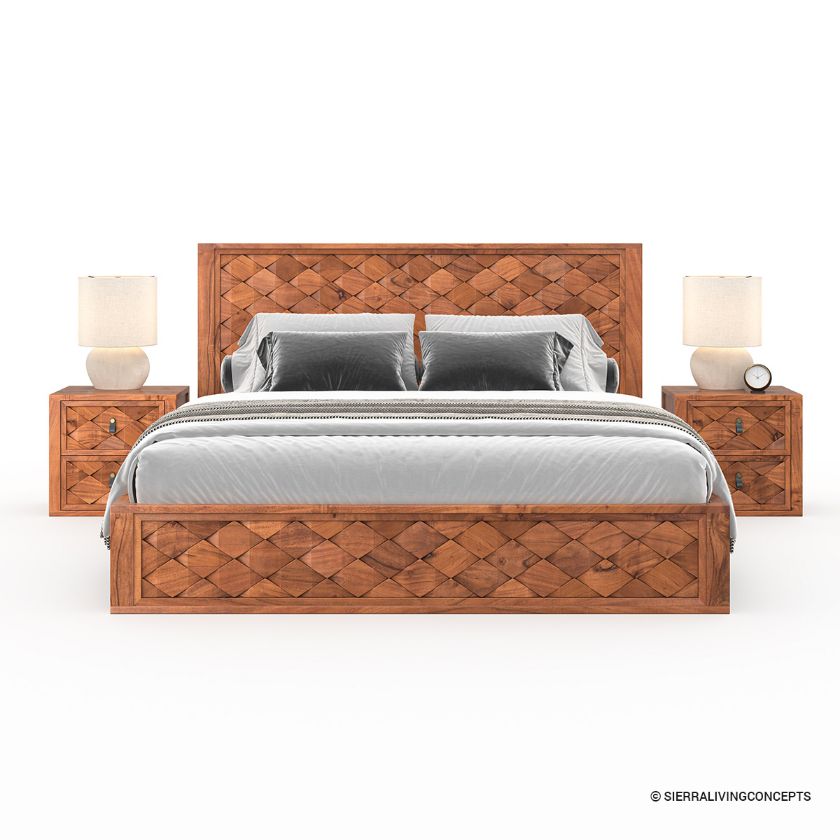 Bow Modern Weave Pattern Solid Wood Platform Bed Frame | Sierra Living ...